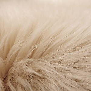 SERISSA Faux Sheepskin Fur Area Rug Beige Fur Chair Cover Seat Pad Small Fuzzy Rug for Bedroom Floor Sofa Living Room Decor 2x3 Feet