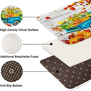 Tayney Truck with Harvest Pumpkin Shower Curtain Sets with Toilet Lid Cover and Non-Slip Rugs, Watercolor Autumn Maple Leaves 4 Pcs Shower Curtains for Bathroom, Vintage Fall Farmhouse Bathroom Decor