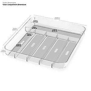 madesmart Silverware Tray - Large | Light Grey | Clear Soft Grip Collection | 6-compartment | Soft-grip Lining | Non-slip Feet | BPA-free