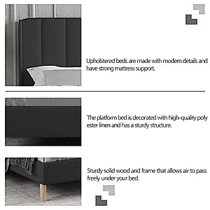 Zoophyter Upholstered Platform Bed Frame Twin Size with Headboard,Strong Wooden Slats Support No Box Spring Needed Easy Assembly Black