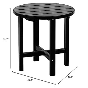 WO Home Furniture Set of 2pcs Outdoor Adirondack Chairs with Side Table, Poly Lumber Seat Traditional Retro Lounger for Beach, Balcony, Patio, Backyard, Lawn, Garden, Black