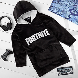 FORTNITE Oversized Hoodie Blanket Kids Fleece Extra Long Wearable Blanket Hooded Poncho Boys Girls Teens 14+ (Black)
