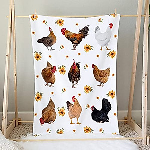 Chickens Sunflowers Flannel Throw Blanket,Super Soft Fluffy Plush Bed Blanket for Couch Sofa Travel Camping,Bed Quilt Home Decor for All Seasons,30"x40"-Toddlers/Pets Size