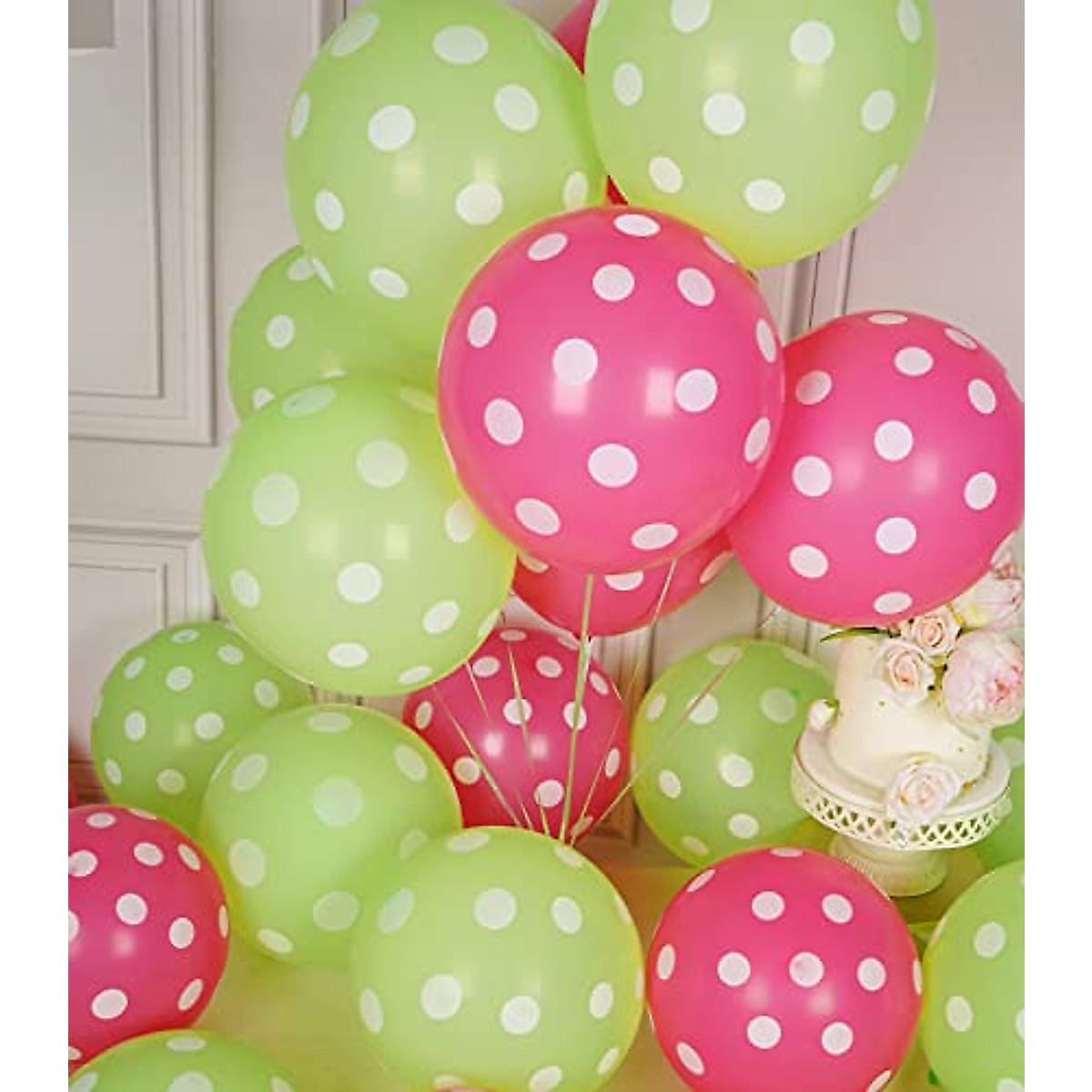 63PCS Hot Pink Polka Dot Balloons 12 Inch Latex Helium Round Party Balloons Kit for Birthday Party Decorations