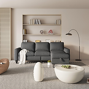 Yattem Convertible Sectional Sofa Couch:Dark Grey 3 Seat L Shaped Sofa Couch with Storage Movable Ottoman and Pockets—Modern Linen Fabric Upholstered Sofa Set for Living Room Small Space Apartment