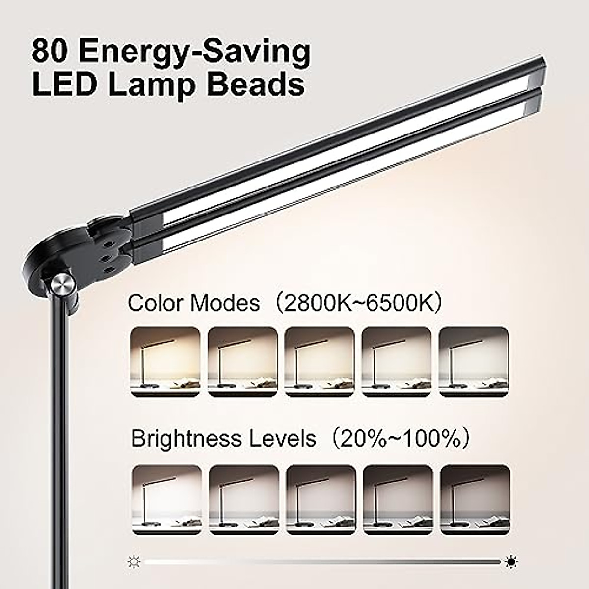 EMOBACO Desk Lamps for Home Office, Eye-Care LED Desk Lamp with USB Charging Port, Touch Control Table Lamp with Night Light Mode, 60 min Timer Desktop Lamp for College Dorm Room Bedroom