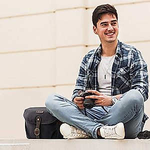 BAGSMART Camera Bag, SLR DSLR Canvas Camera Case, Vintage Padded Camera Shoulder Bag with Rain Cover for Women, Men, Black