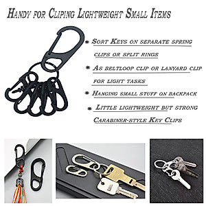 Bytiyar Small Carabiner Clips 1.85inch (47mm) Metal Snap Hooks with Fixed Eye Spring Gate Keychain Parocord Rope Clasps Accessories, 6 Pcs Black