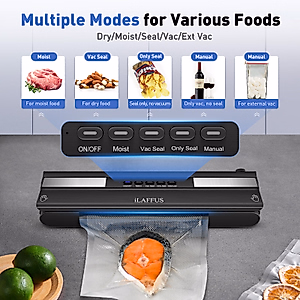 iLAFFUS Cordless Vacuum Sealer Rechargeble Dry & Moist Modes Compact Design Powerful Multi-Functional Food Vacuum Sealer Machine with Cutter for Fruits Vegetables Meat Nuts