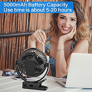 Svinkal Personal usb Fan 5000mAh Battery Operated with Suction fixation 6in, 3 Speeds, 720 adjustment, Portable Fan for Table, Bedroom, Desk, Camping, Stroller, Golf Cart