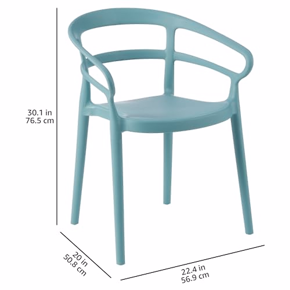 Amazon Basics Light Blue, Curved Back Dining Chair-Set of 2, Premium Plastic