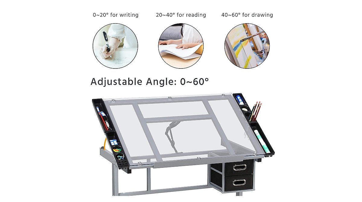 Yaheetech Adjustable Glass Drafting Table - Versatile Art & Craft Desk