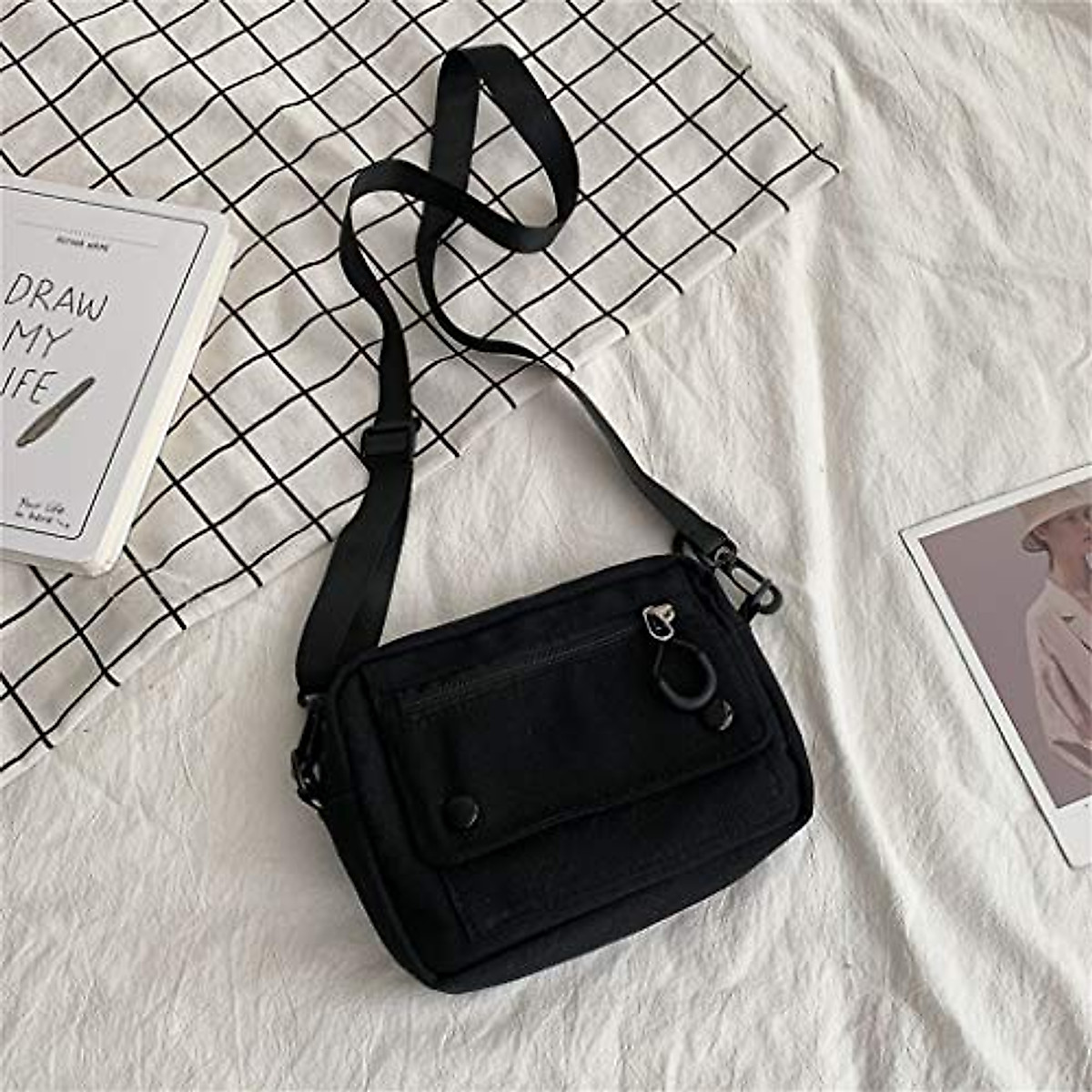 Large Shoulder Tote Tote Canvas Bag Color Women Shoulder Zipper Outdoor Casual Handbag Bag Satchel Men (Black, One Size)