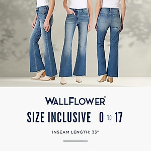 WallFlower Women's Fearless Curvy Super Flare High Rise Insta Vintage Juniors Jeans, Relle, 17