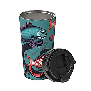 WANGXUEE Fish and Octopus Print 500ml Stainless Steel Travel Tumbler Double Wall Vacuum Insulated Coffee Mug