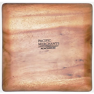 PACIFIC MERCHANTS Acaciaware Acacia Wood 12" Square Plate, Set of 4, Serving Tray, Square Charger Plate, Sustainable, Hand Made, Hawaiian History
