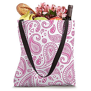 White and Pink Paisley Pattern Bandana Tote Bag