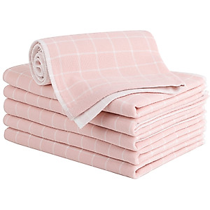 PiccoCasa 100% Cotton Terry Kitchen Towels Set of 6 Plaid Pattern (13 x 29 Inch) Soft Absorbent Drying Dish Towels for Kitchen Cooking - Pink