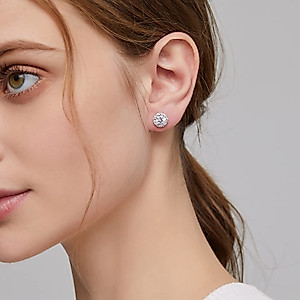 jiamiaoi Halo Earrings for Women Men Diamond Earrings Sterling Silver Stud Earrings Diamond Halo Earrings Fake Diamond Earrings Cubic Zirconia Earring Studs Round CZ Stud Earrings