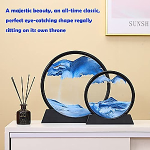 YKW 3D Deep Sea Moving Sand Art,Relaxing Kinetic Sandscape Art Table Desk Top to Decor for Any Home, Office Desktop, Mantle,Bookshelf Making It Ideal for Any Setting (7inches, Blue)