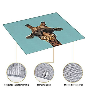 Giraffe with Sunglasses Printed Drying Mat For Kitchen Ultra Absorbent Microfiber Dishes Drainer Mats Non-Slip Silicone Quick Dry Pad - 18 X 16inch