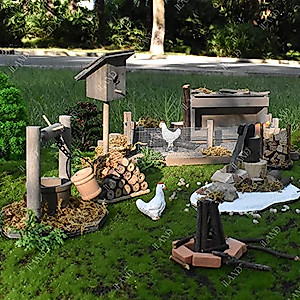 iland Fairy Garden Accessories incl Wooden Wishing Well & Ax w/ Firewood & Chicken Coop & Birdhouse & Mini Bridge, Nativity Scene on 1/12 Scale