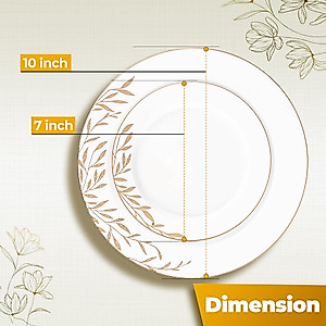 PLASTICPRO 32 Pack Elegant Disposable Plastic Plates Combo Set Includes 16 Dinner Plate and 16 Salad Plate Heavy Duty Fancy Party White & Gold Flower Design