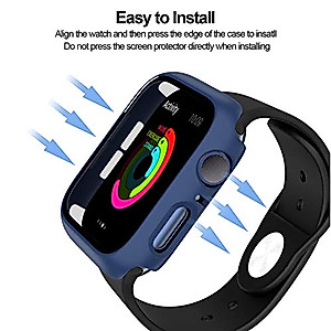 BHARVEST 2 Pack Hard PC Case Compatible with Apple Watch Series 3/2/1 42mm, Case with Tempered Glass Screen Protector Overall Bubble-Free Cover for iWatch Accessories, Black+Blue
