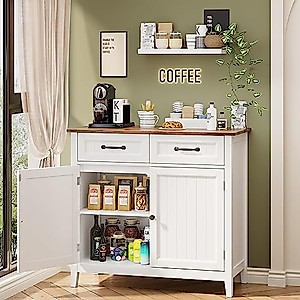 Gizoon Kitchen Sideboard Buffet Cabinet, 32'' H Large Kitchen Storage Island with Drawer and Adjustable Shelf, Modern Coffee Bar for Kitchen, Dining Room, Bathroom, Entryway, Retro