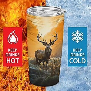 ZXDSKGYN 20 Oz Tumbler With Straw Leak Proof Thermos Cup, Deer In Forest Stainless Steel Insulated Travel Coffee Mug Fit for Car Cup Holder