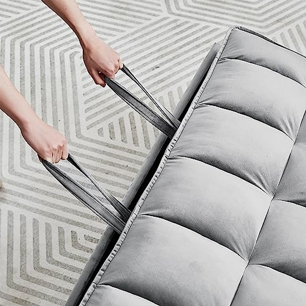 YOUMU Sleeper Sofa Couch w/Pull Out Bed, 55" Modern Velvet Convertible Sleeper Sofa Bed, Small Love seat Sofa Bed w/Pillows & Side Pockets for Small Space, Living Room, Apartment (Grey,55")