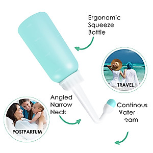 RUFCRIL Mini Peri Bottle, 350ml Portable Travel Bidet with Extra Ring and Carry Bag, TPE Material for High Temperature Resistance, Essentials for Postpartum Perineal Care,Hemorrhoid Treatment, Green
