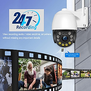 Security Camera Outdoor Wired with Night Vision Color, 360 WiFi Cameras for Home Security, Waterproof Video Surveillance Cameras, Motion Detection, Auto Tracking & Alarm, Fee Phone App and PC Software