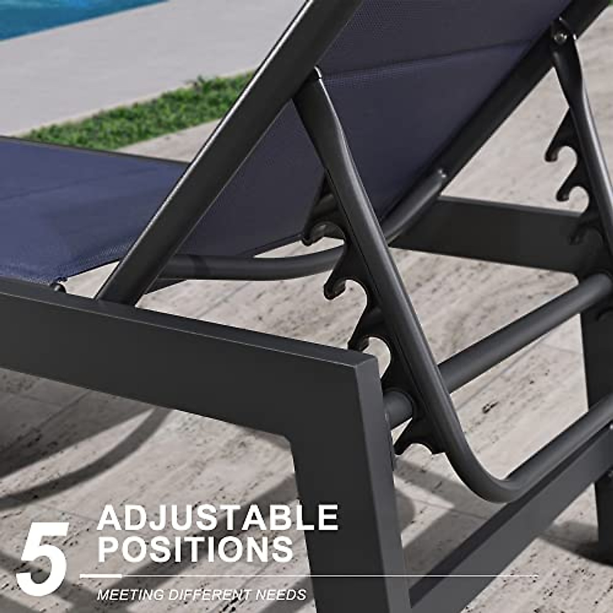 PURPLE LEAF Outdoor Chaise Lounge Set of 2 Aluminum Patio Lounge Chair with Wheels and Side Table Pool Chaise Lounge Chair for Outdoor Backyard Poolside Navy Blue