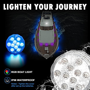 Obcursco Wireless Boat Lights, Battery-Powered RGB Multi-Color Submersible LED for Interior, Deck, and Courtesy Lighting, Ideal for Pontoon, Kayak, Fishing, and Jon Boats (4 PCS)