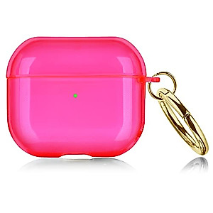 AIRSPO Airpods 3 Case Cover, Clear Soft TPU Protective Cover Compatible with Apple AirPods 3rd Generation Wireless Charging Case with Keychain (Neon Hot Pink)