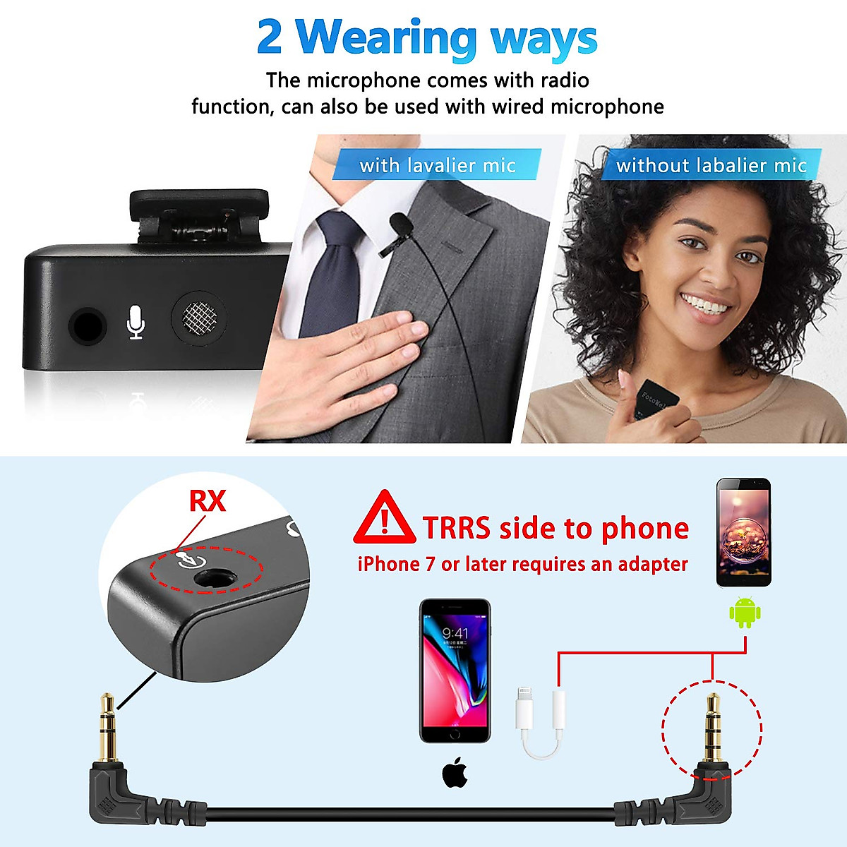 Wireless Lavalier Microphone, Lapel Microphone for DSLR Camera with OLED Display, Realtime Monitoring, Wireless Lav Mic for Podcast Interview Vlogging Youtube Video Recording