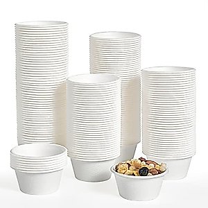 ECOLipak [200 Pack] 2 oz Compostable Portion Cups, 100% Biodegradable Souffle Cups, Disposable Paper Cups for Condiment Samples & Jello Shot