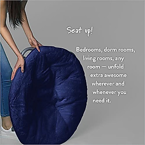 Urban Lifestyle Super Soft Faux Fur Saucer Chair with Folding Metal Frame, Navy, 29"X32"X22"