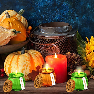 MTLEE 12 Pcs Pumpkin Candles Bulk Fall Thanksgiving Scented Candles Pumpkin Tealight Table Centerpieces with Signs Stickers for Thanksgiving Fall Room Home Decor