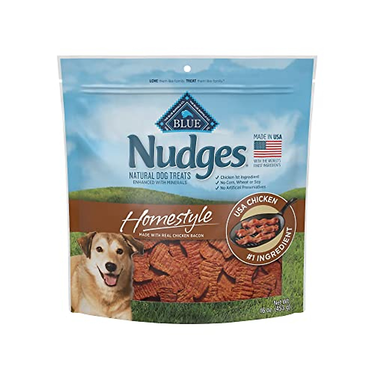 Blue Buffalo Nudges Homestyle Natural Dog Treats, Chicken and Bacon, 16oz Bag