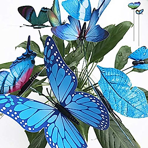 V-Time 24pcs Garden Butterfly Decorations Outdoor Waterproof Butterfly Stakes Ornaments for Indoor/Outdoor Yard/Christmas Patio Plant Pot Flower Bed Home Decoration (Blue)