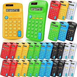30 Pack Pocket Calculator Small Battery Powered Calculator Bulk Mini Size 4 Function Calculator Hand Held Basic Calculator for Students Kids School Home Office (Green, White, Red, Yellow, Blue, Black)