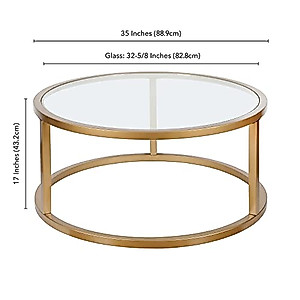 Parker 35'' Wide Round Coffee Table in Brass