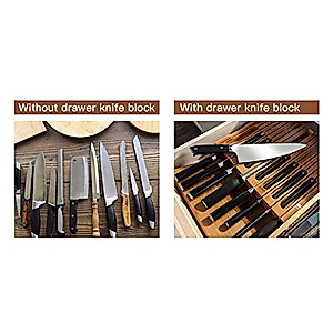 Utoplike In-Drawer Bamboo knife block, Drawer Knife Set Storage, Knife Organizer and Holder with Slots for 16 Knives and 1 Sharpening Steel (Not Included)-Kitchen Drawer, Counter Top