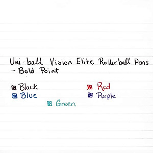 uni-ball Vision Elite Stick Roller Ball Pens, Bold Point, Purple Ink, 6 Pens