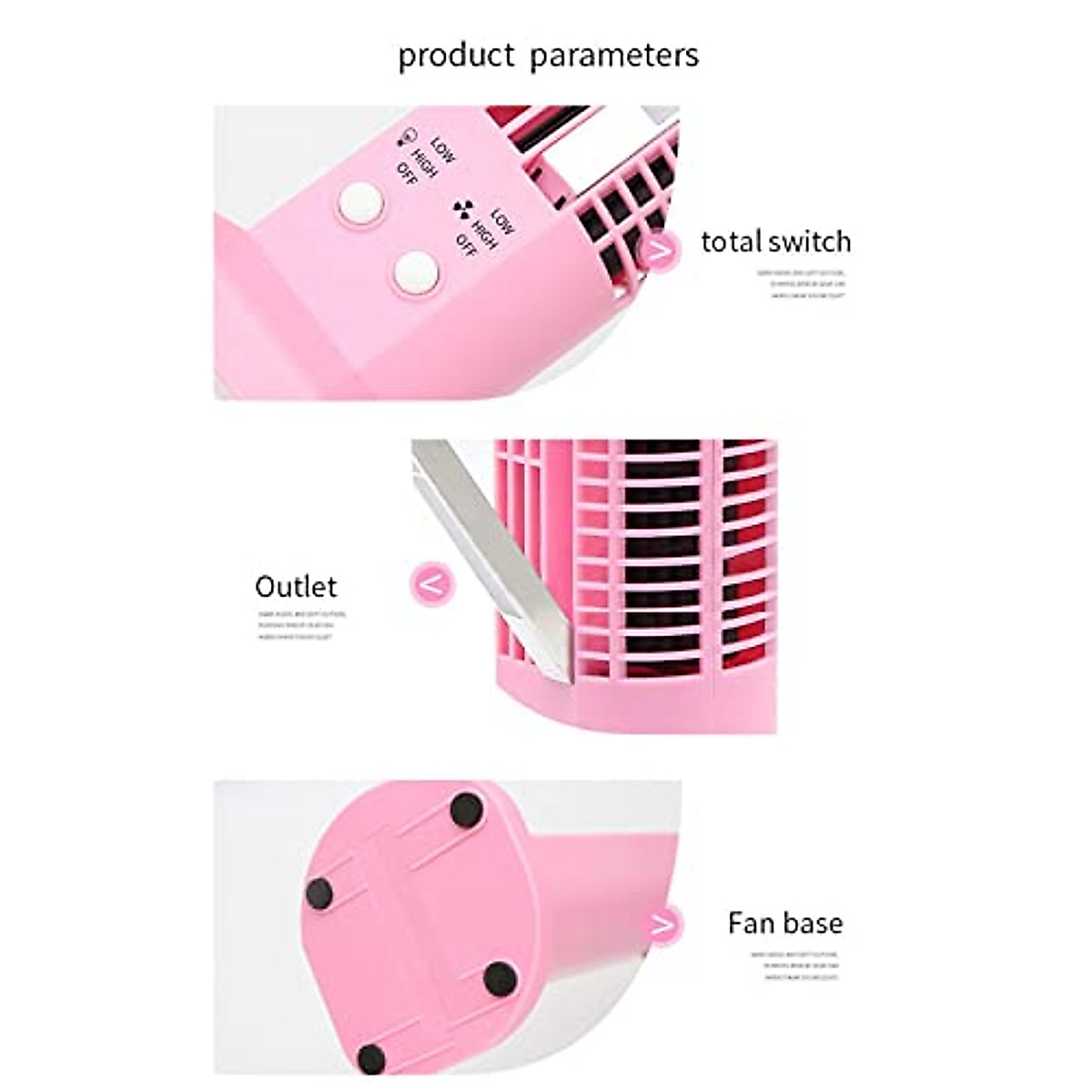 Tower Fan, Small Stand up Desk Fan, with 2 Speeds, 2 Dimming Adjustable Angle Night Light, USB Power, Personal Bladeless Fan for Home Bedroom Office, Electric Table Fan (pink)