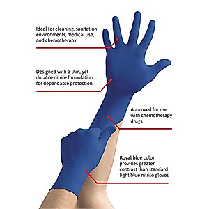 Microflex MICRO-TOUCH Royal Blue Nitrile Disposable Gloves, Powder-Free, Thin Examination Gloves for Medical Use, Chemotherapy, Cleaning, and Sanitation environments, Blue, Size Medium, Box of 100