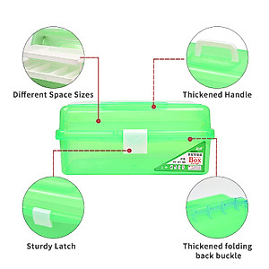 Zhousensen 13in Three-Layer Clear Art Storage Box Craft Organizer, Folding Tool Box with Handle, Art & Crafts Case/Sewing Supplies Organizer for Home School Office Travel (Green)