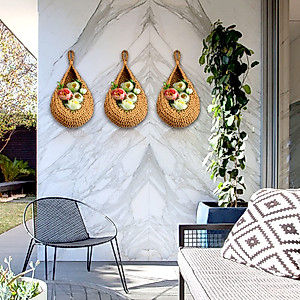 Wall Hanging Fruit Storage Basket: Jute Hanger Vegetable Baskets For Boho Kitchen Small Large Woven Hang Basket Pantry Wicker Produce Storage Bag For Onion Potato Garlic Veggie Banana Plant